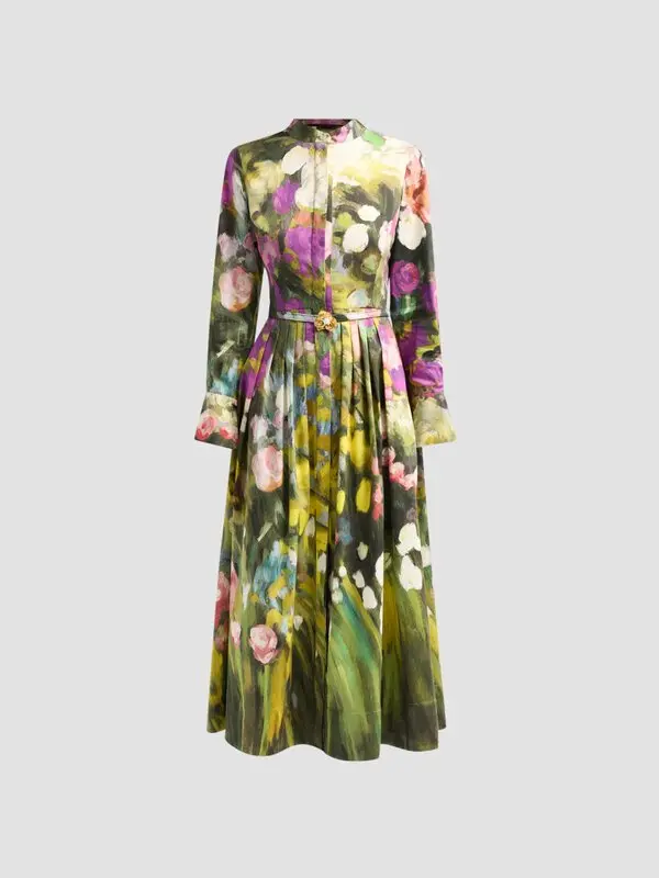 Oscar De La Renta Abstract Garden Poplin Sateen Dress - Garden Multi