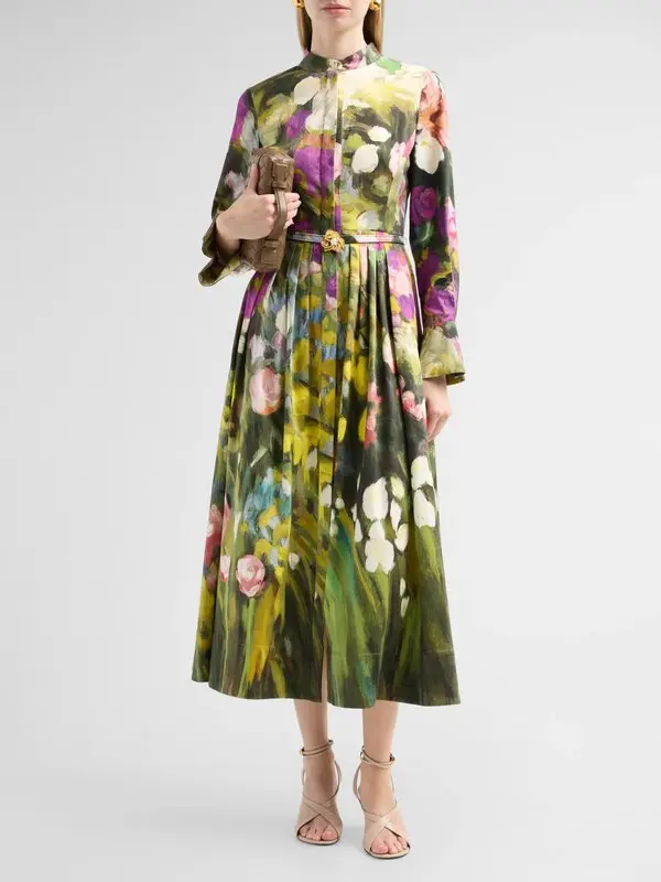 Oscar De La Renta Abstract Garden Poplin Sateen Dress