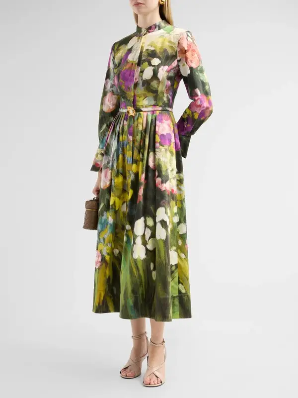 Oscar De La Renta Abstract Garden Poplin Sateen Dress