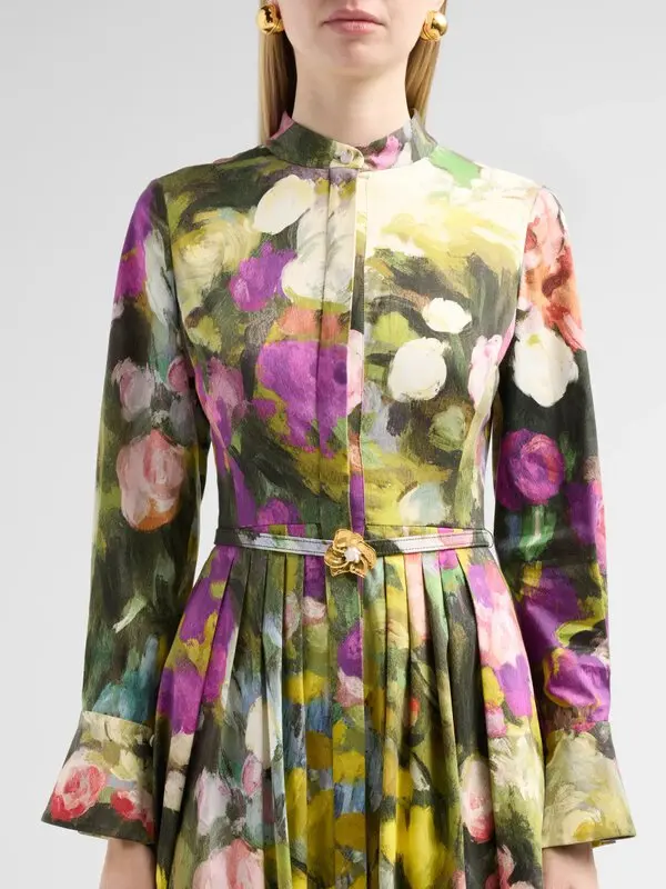 Oscar De La Renta Abstract Garden Poplin Sateen Dress