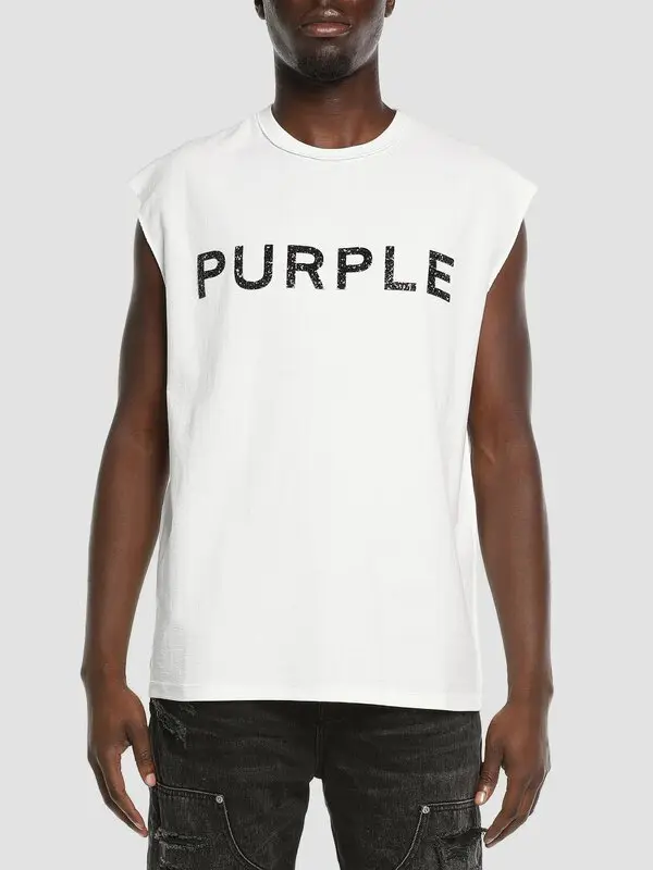 PURPLE BRAND Glitter Logo Cotton Jersey Tank
