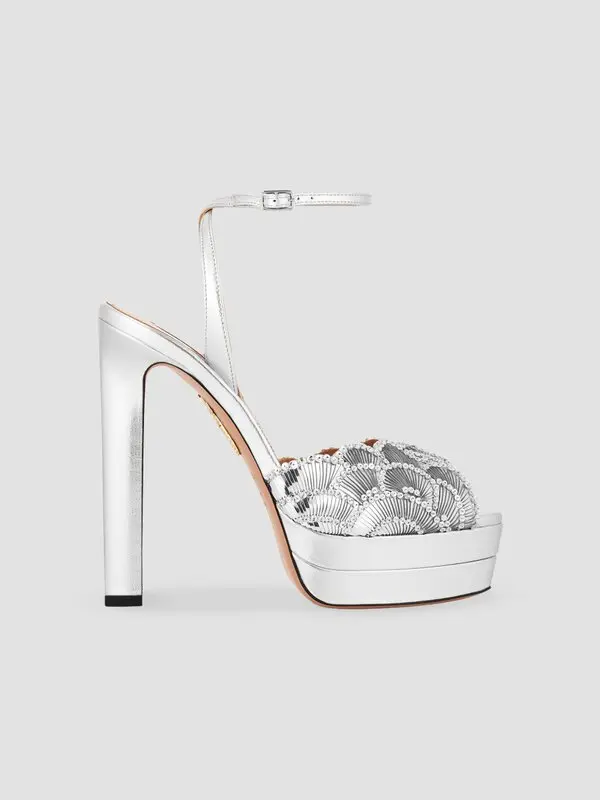AQUAZZURA Ce Soir 130mm Sequin-embellished Leather Platform Sandals - Silver