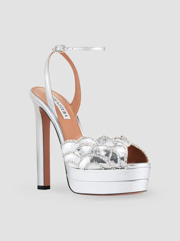 AQUAZZURA Ce Soir 130mm Sequin-embellished Leather Platform Sandals