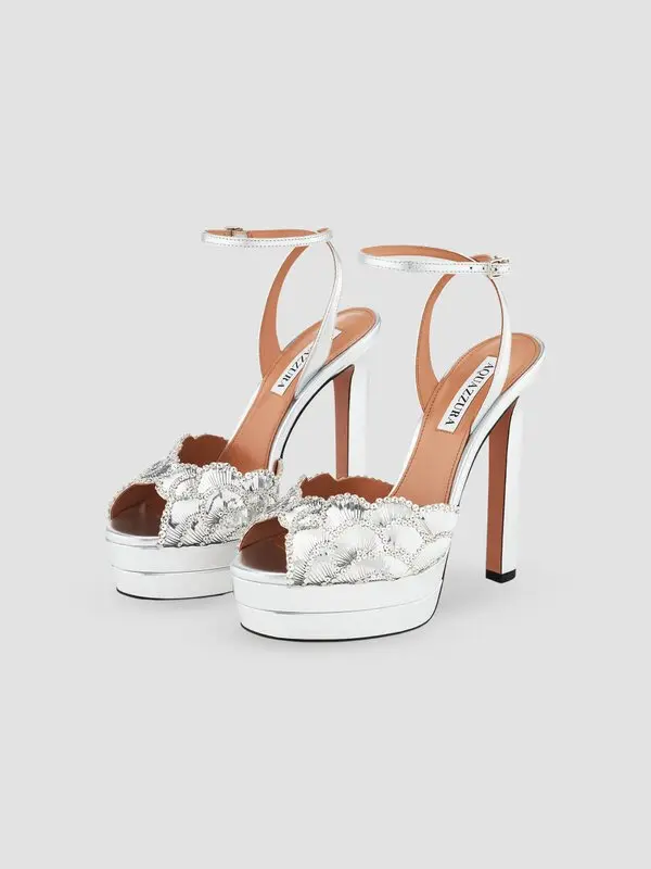 AQUAZZURA Ce Soir 130mm Sequin-embellished Leather Platform Sandals