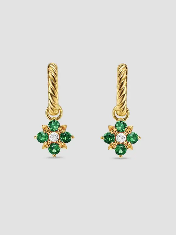 David Yurman Petite Modern Renaissance Color Drop Earrings In 18k Yellow Gold - Emerald