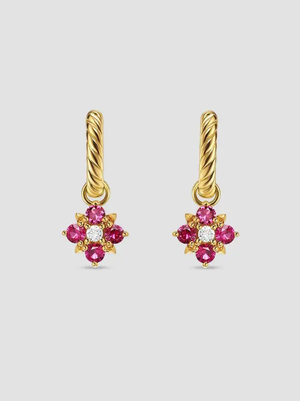 David Yurman Petite Modern Renaissance Color Drop Earrings In 18k Yellow Gold - Ruby