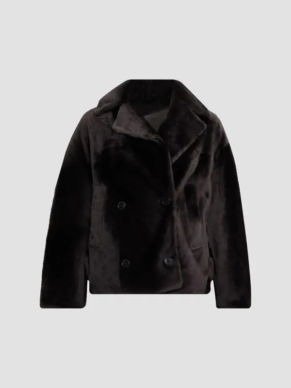 YVES SALOMON Shearling Double-breasted Jacket - Etain