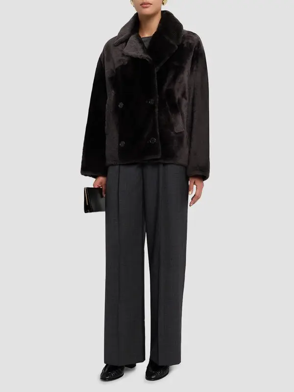 YVES SALOMON Shearling Double-breasted Jacket - Etain