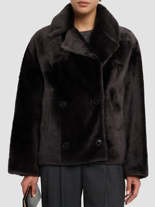 YVES SALOMON Shearling Double-breasted Jacket - Etain
