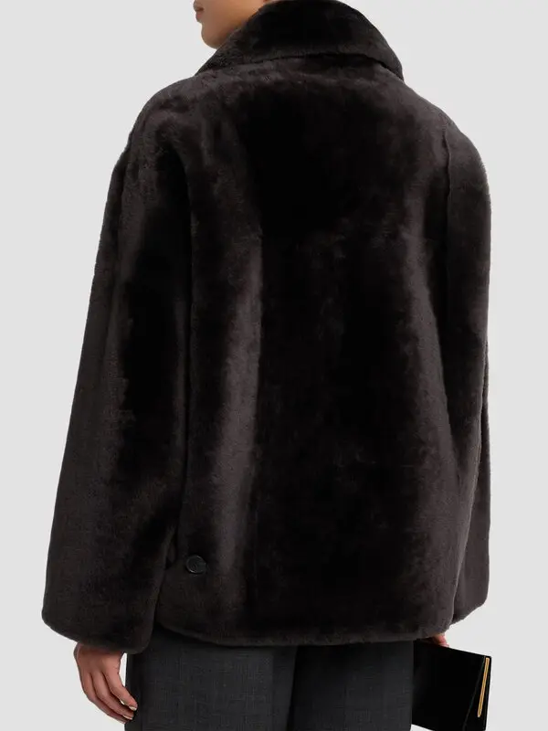 YVES SALOMON Shearling Double-breasted Jacket - Etain