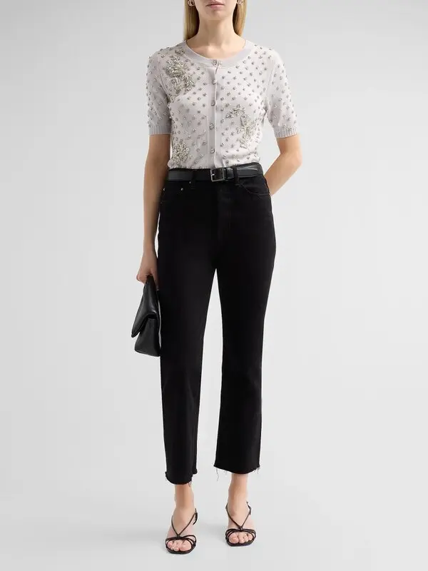 Oscar De La Renta Crystal Floral-embroidered Wool Cardigan