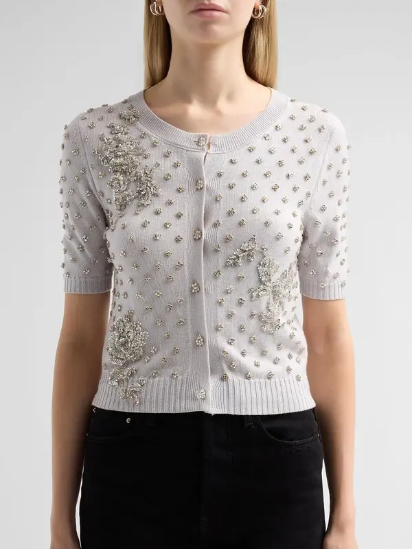 Oscar De La Renta Crystal Floral-embroidered Wool Cardigan