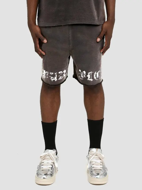 PURPLE BRAND Logo Fleece Raw-hem Shorts - Black