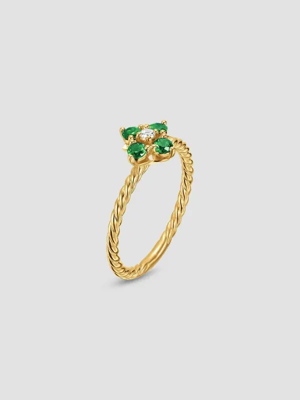 David Yurman Petite Modern Renaissance Color Ring In 18k Yellow Gold - Emerald