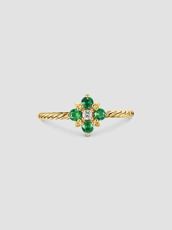 David Yurman Petite Modern Renaissance Color Ring In 18k Yellow Gold - Emerald