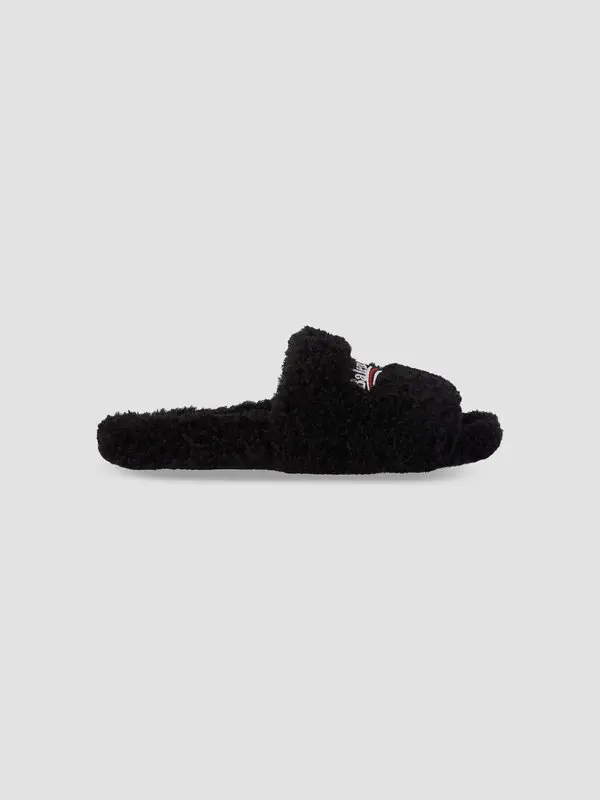 Balenciaga Furry Slide Sandals - Black