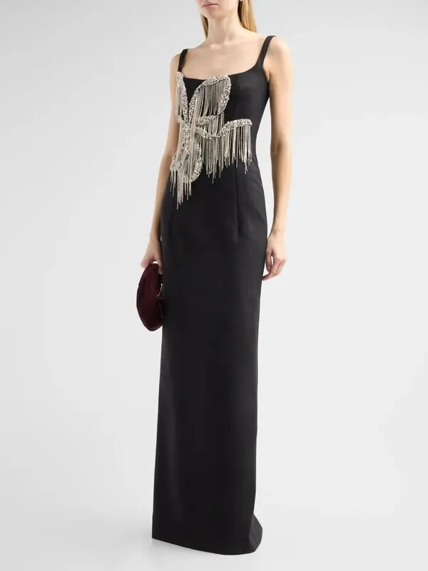 Oscar De La Renta Fringed Bow-embroidered Gown