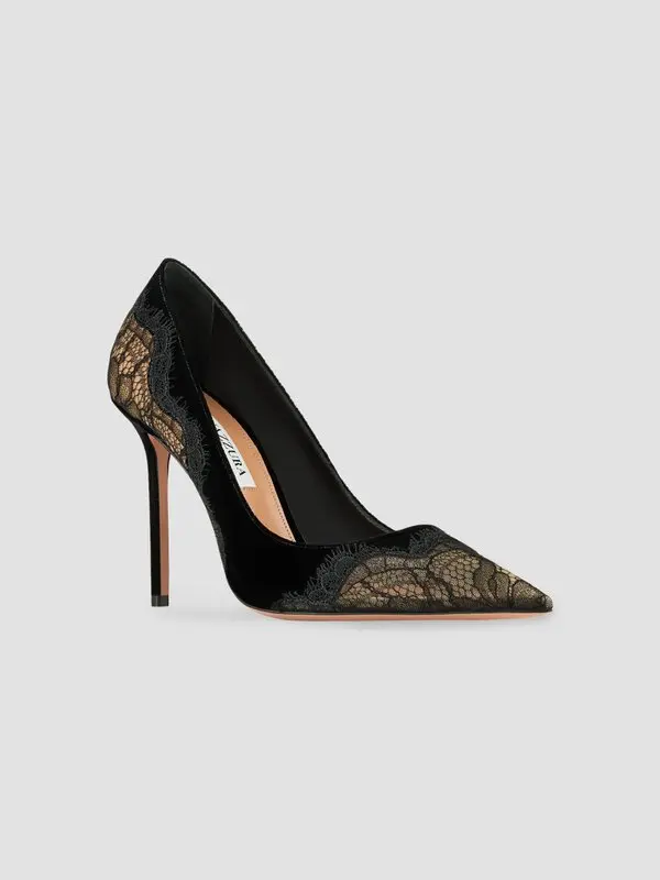 AQUAZZURA Meadow 105mm Lace & Suede Pumps