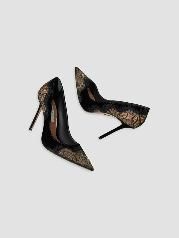 AQUAZZURA Meadow 105mm Lace & Suede Pumps