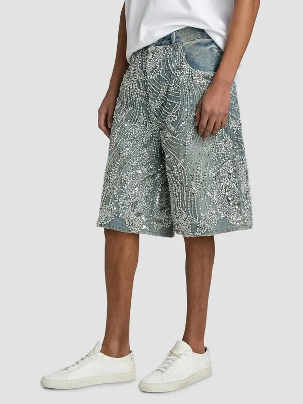 PURPLE BRAND Embellished Wide-leg Denim Shorts