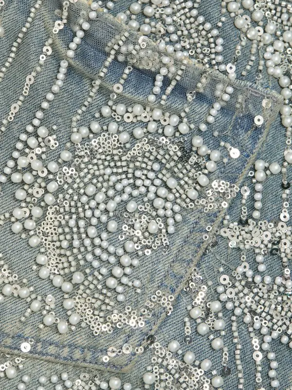 PURPLE BRAND Embellished Wide-leg Denim Shorts