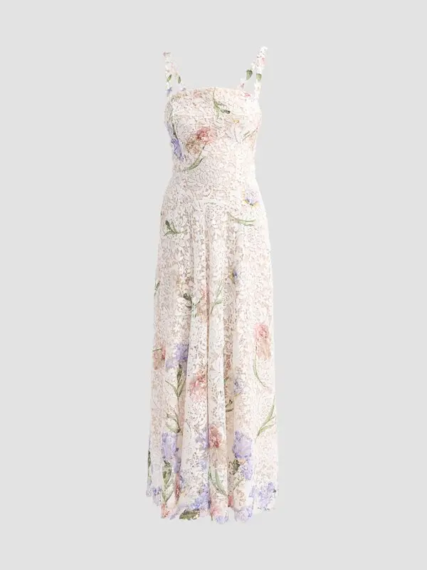 Oscar De La Renta Iris Lace Day Dress - White Multi