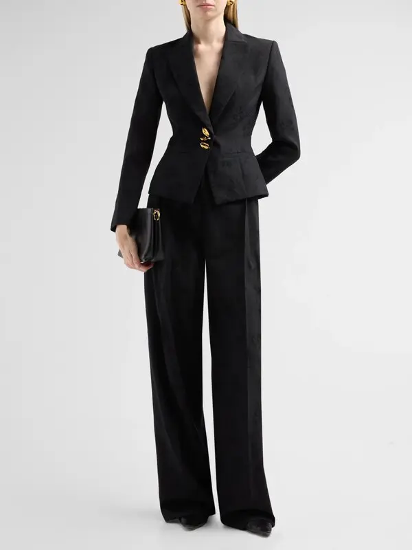 Oscar De La Renta Floral Wool Jacquard Blazer
