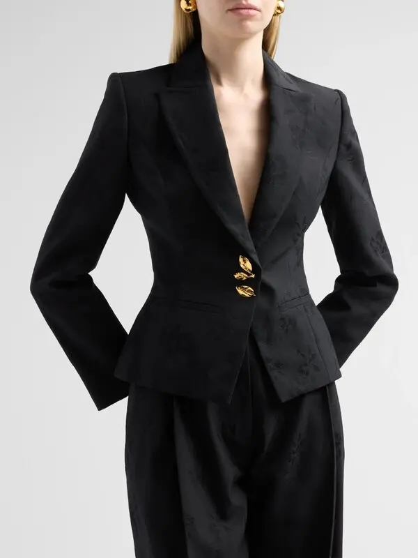 Oscar De La Renta Floral Wool Jacquard Blazer
