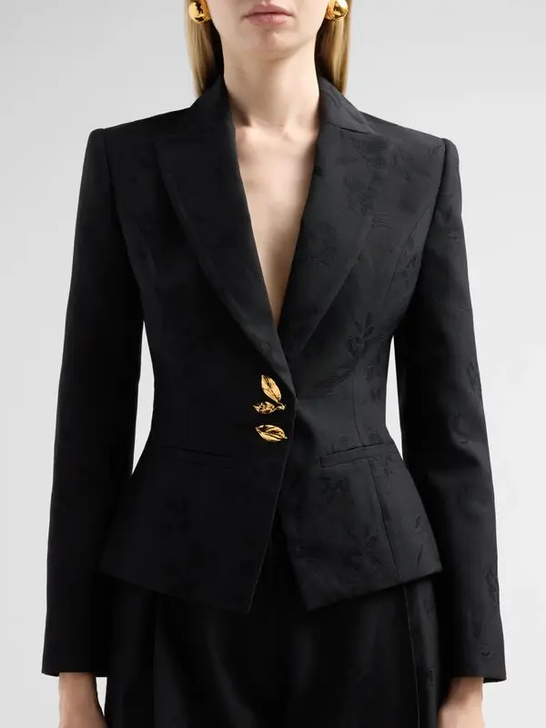 Oscar De La Renta Floral Wool Jacquard Blazer