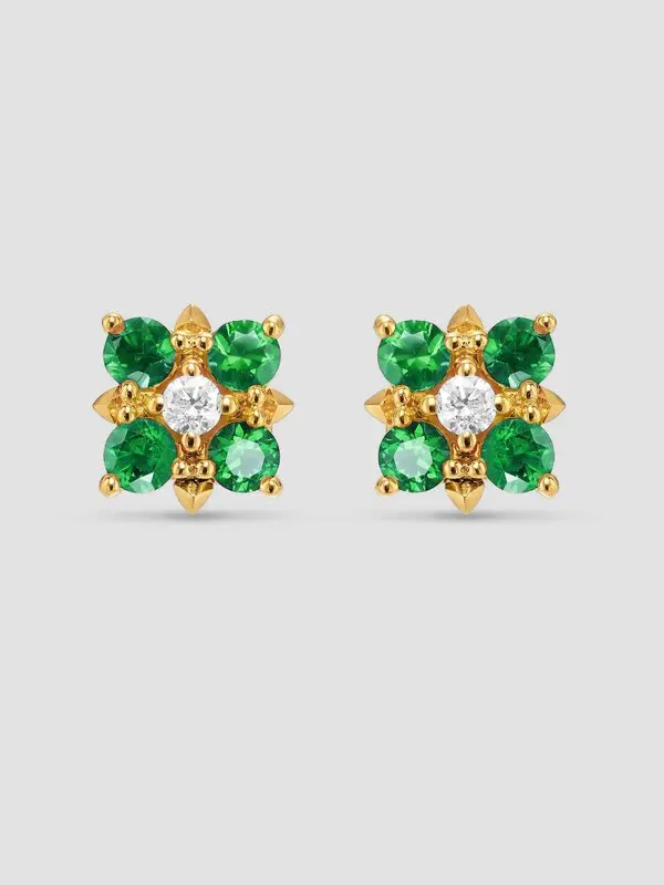 David Yurman Petite Modern Renaissance Color Stud Earrings In 18k Yellow Gold - Emerald