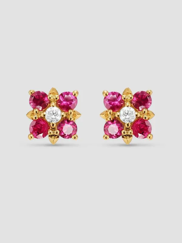 David Yurman Petite Modern Renaissance Color Stud Earrings In 18k Yellow Gold - Ruby