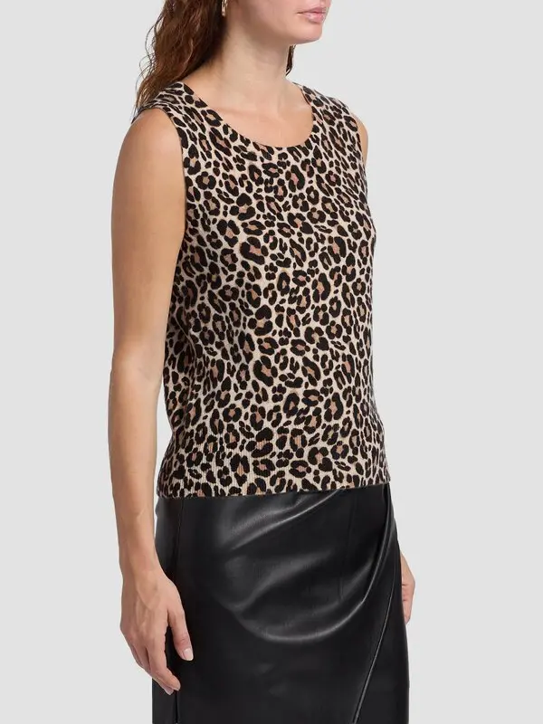 SAKS FIFTH AVENUE Leopard-print Cashmere Sleeveless Top