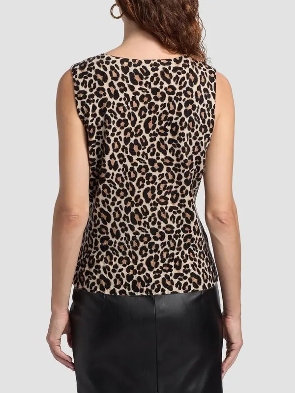 SAKS FIFTH AVENUE Leopard-print Cashmere Sleeveless Top