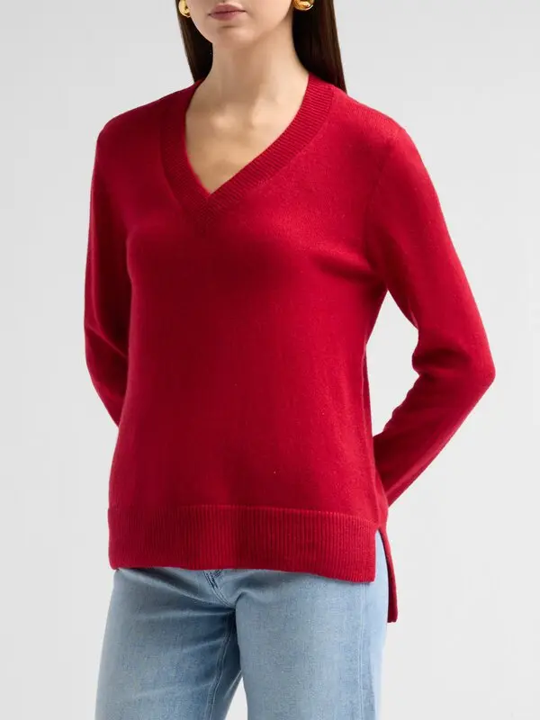 SAKS FIFTH AVENUE Cashmere V-neck Sweater - Deep Red