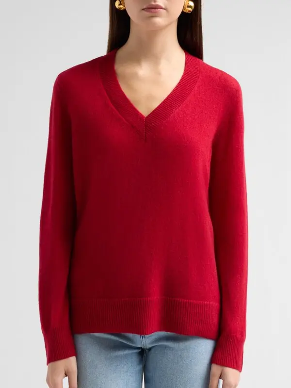 SAKS FIFTH AVENUE Cashmere V-neck Sweater - Deep Red