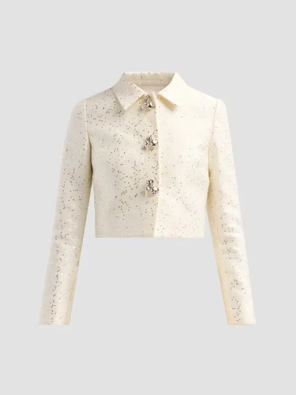 Oscar De La Renta Sequin Tweed Short Jacket - Ivory