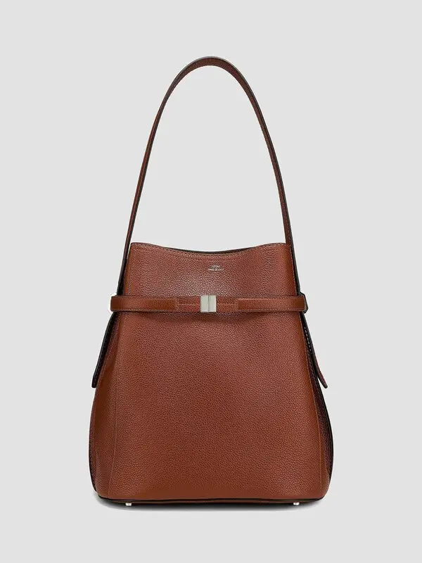 TOTEME Belted Grained-leather Bucket Bag - Sienna
