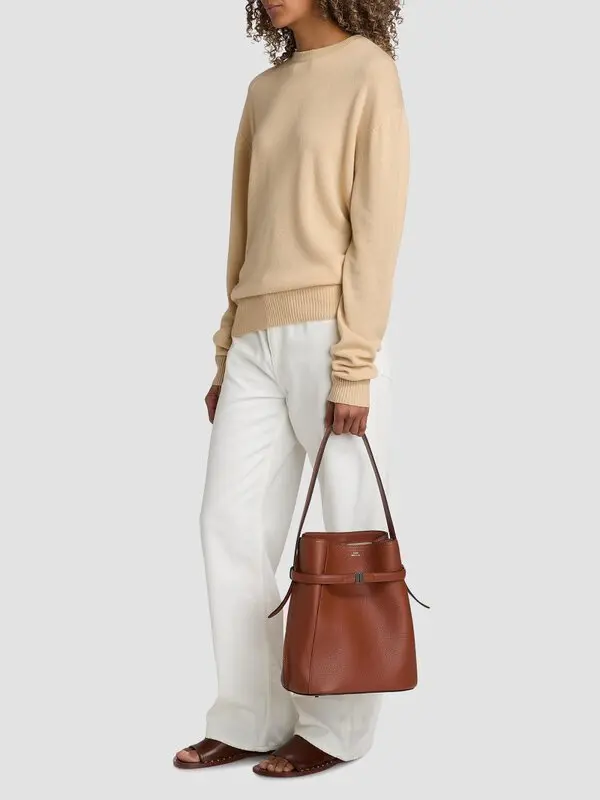 TOTEME Belted Grained-leather Bucket Bag - Sienna