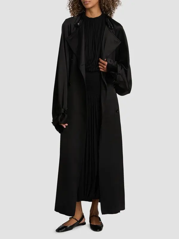 TOTEME Draped Satin Double-breasted Trench Coat