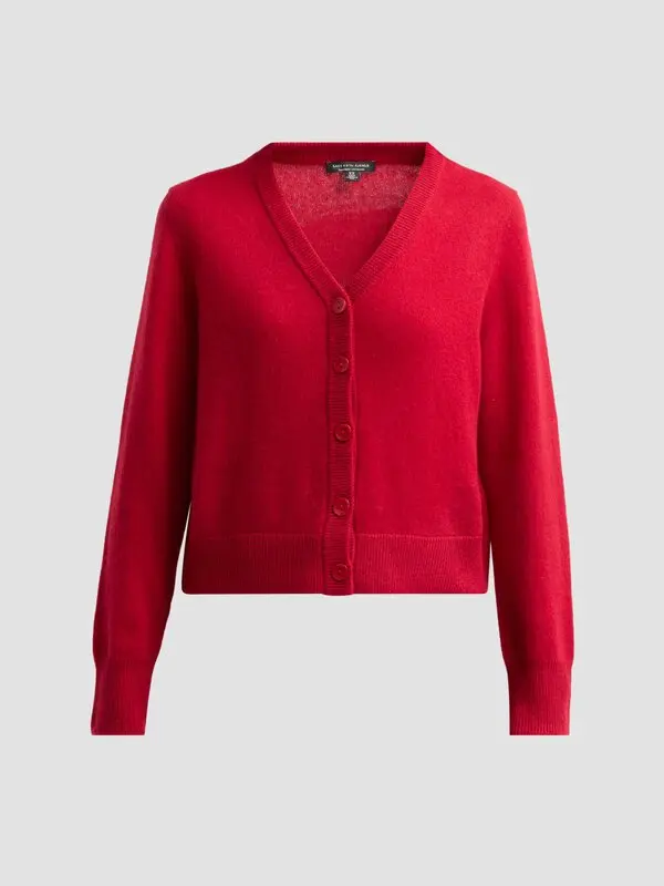 SAKS FIFTH AVENUE V-neck Cashmere Crop Cardigan - Deep Red