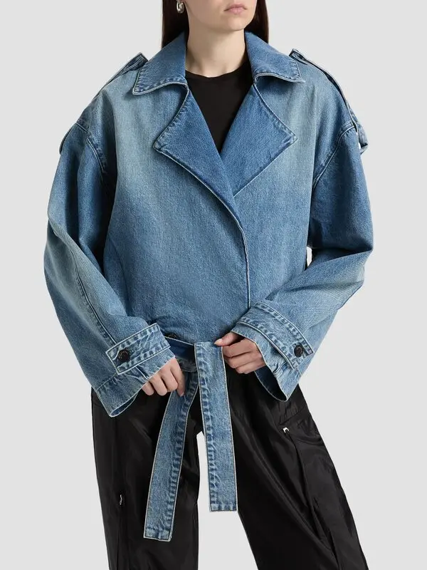 Brandon Maxwell The Regan Denim Belted Trench Coat
