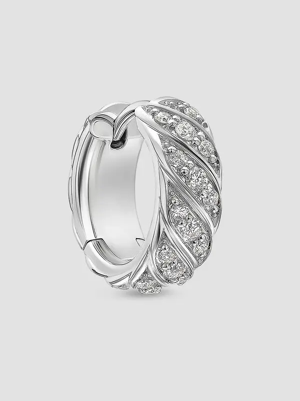 David Yurman Sculpted Cable Hoop Earring In 18k White Gold With Diamonds, 12.8mm