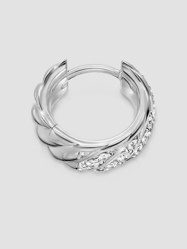 David Yurman Sculpted Cable Hoop Earring In 18k White Gold With Diamonds, 12.8mm