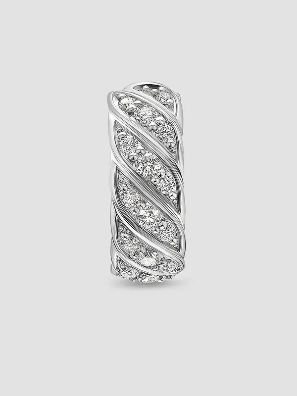 David Yurman Sculpted Cable Hoop Earring In 18k White Gold With Diamonds, 12.8mm