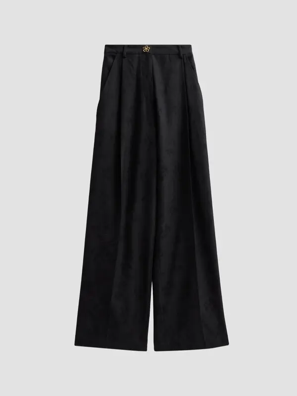 Oscar De La Renta Floral-jacquard Wool Wide-leg Trousers - Black