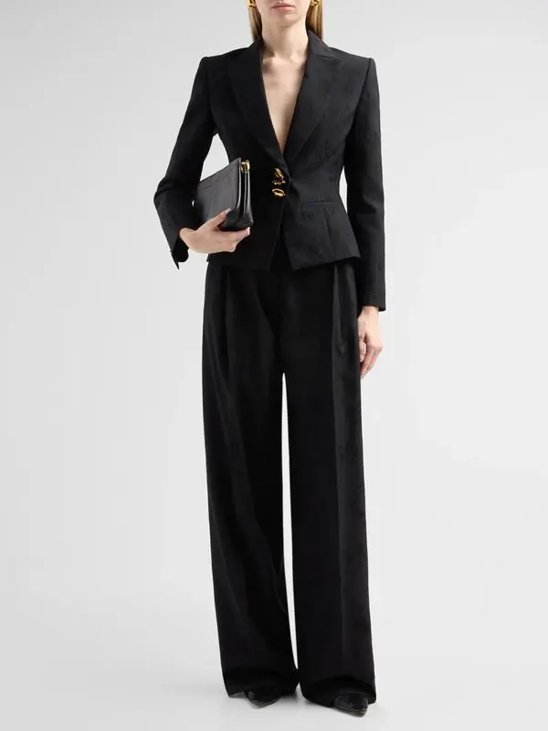 Oscar De La Renta Floral-jacquard Wool Wide-leg Trousers