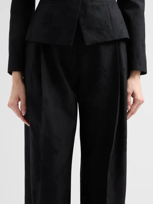 Oscar De La Renta Floral-jacquard Wool Wide-leg Trousers