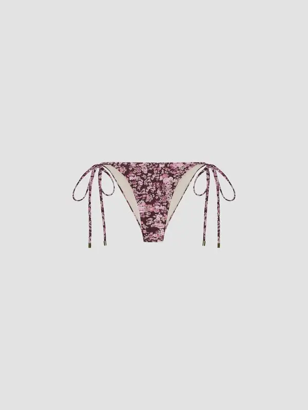 Peony Tapestry Ruched Channel String Bikini Bottom