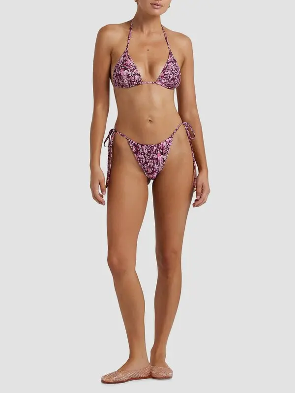 Peony Tapestry Ruched Channel String Bikini Bottom
