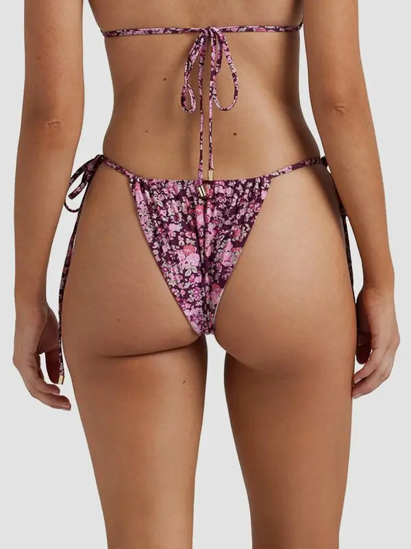 Peony Tapestry Ruched Channel String Bikini Bottom
